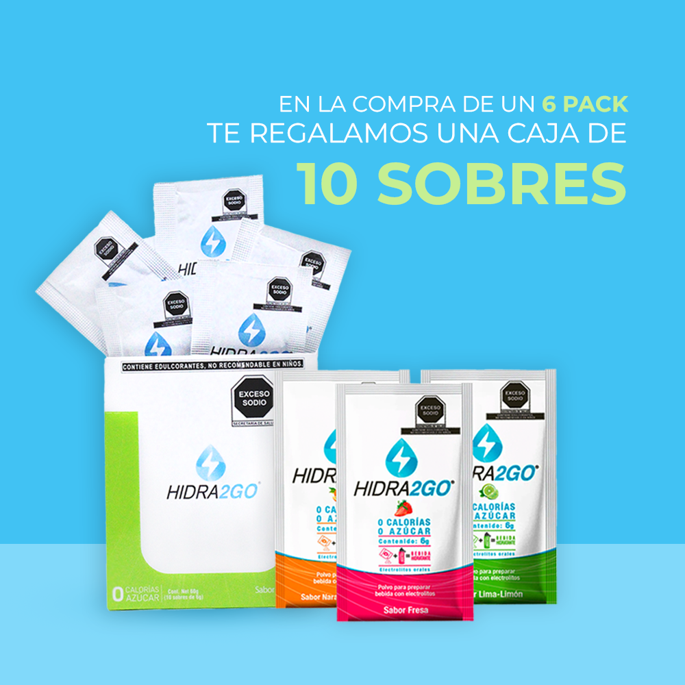 6 Pack (60 sobres) más 10 Sobres Gratis – Hidra2Go